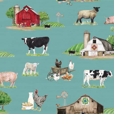 Riley Blake - Spring Barn Quilts - Main Teal – Merrily We Quilt Along